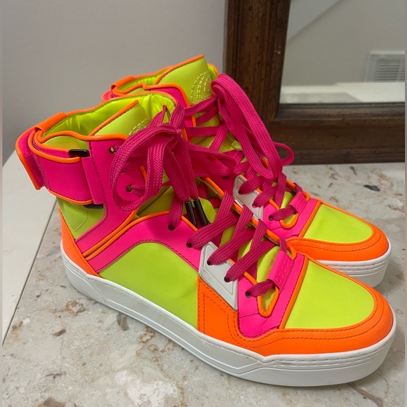 Gucci | Shoes | Rare Gucci Womans Neon High Top Sneakers 65365 | Poshmark